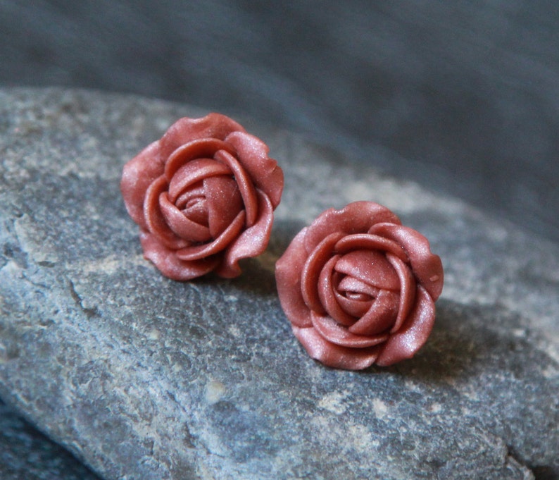Antique Rose Earrings/ Old Rose Studs/ Pink Pearl Earrings/dusky Pink ...