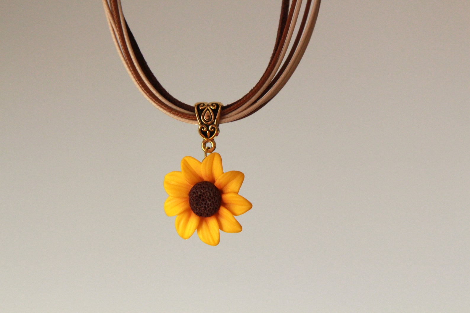 Sunflower Necklace, Yellow Flower Cord Necklace, Polymer Clay Floral ...