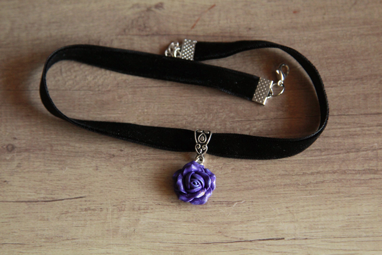 Lilac Rose Velvet Choker, Handmade Polymer Clay Flower Necklace - Etsy