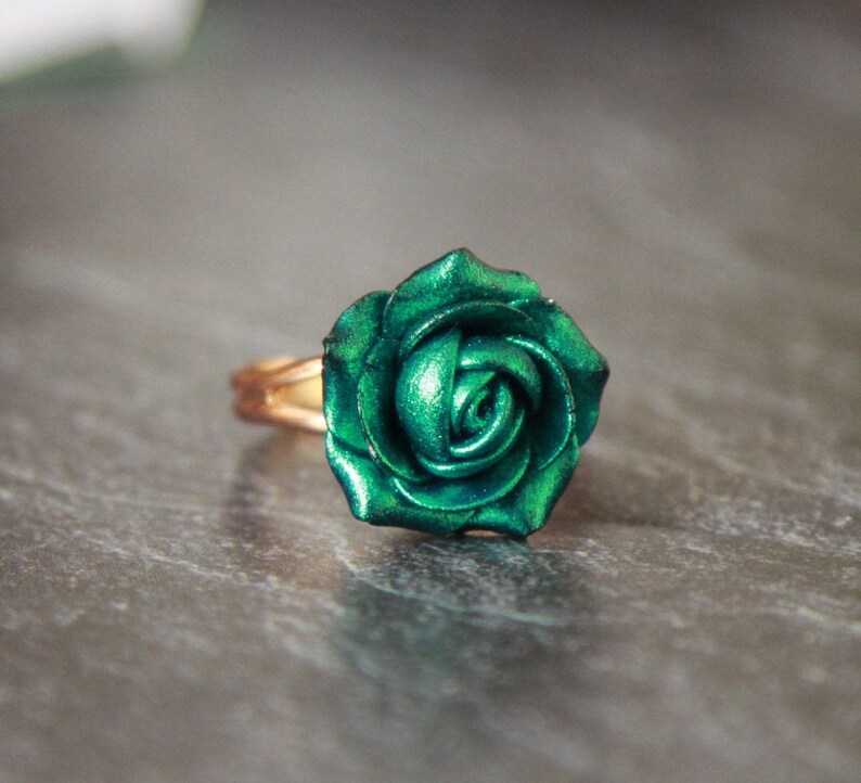 Sparkly Large Green Ring Emerald Rose Rings Gold Polymer - Etsy