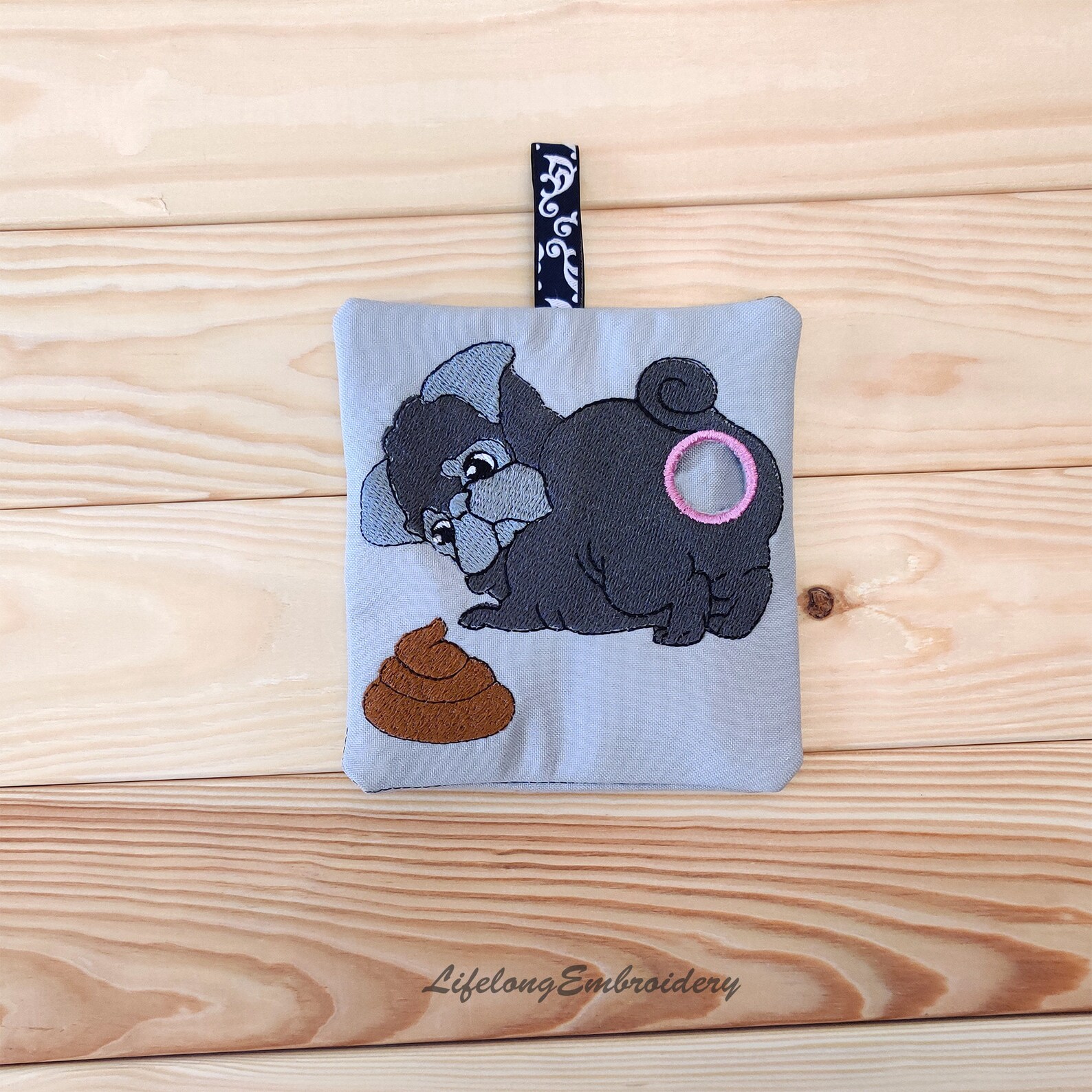 Pug Poop Bag Dispenser Embroidery Design. Dog Poo Bag Holder | Etsy