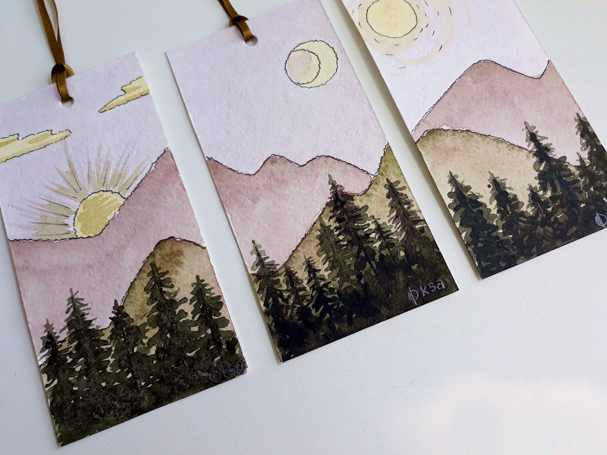 Nature inspired bookmarks set of 3/Mountain landscape | Etsy