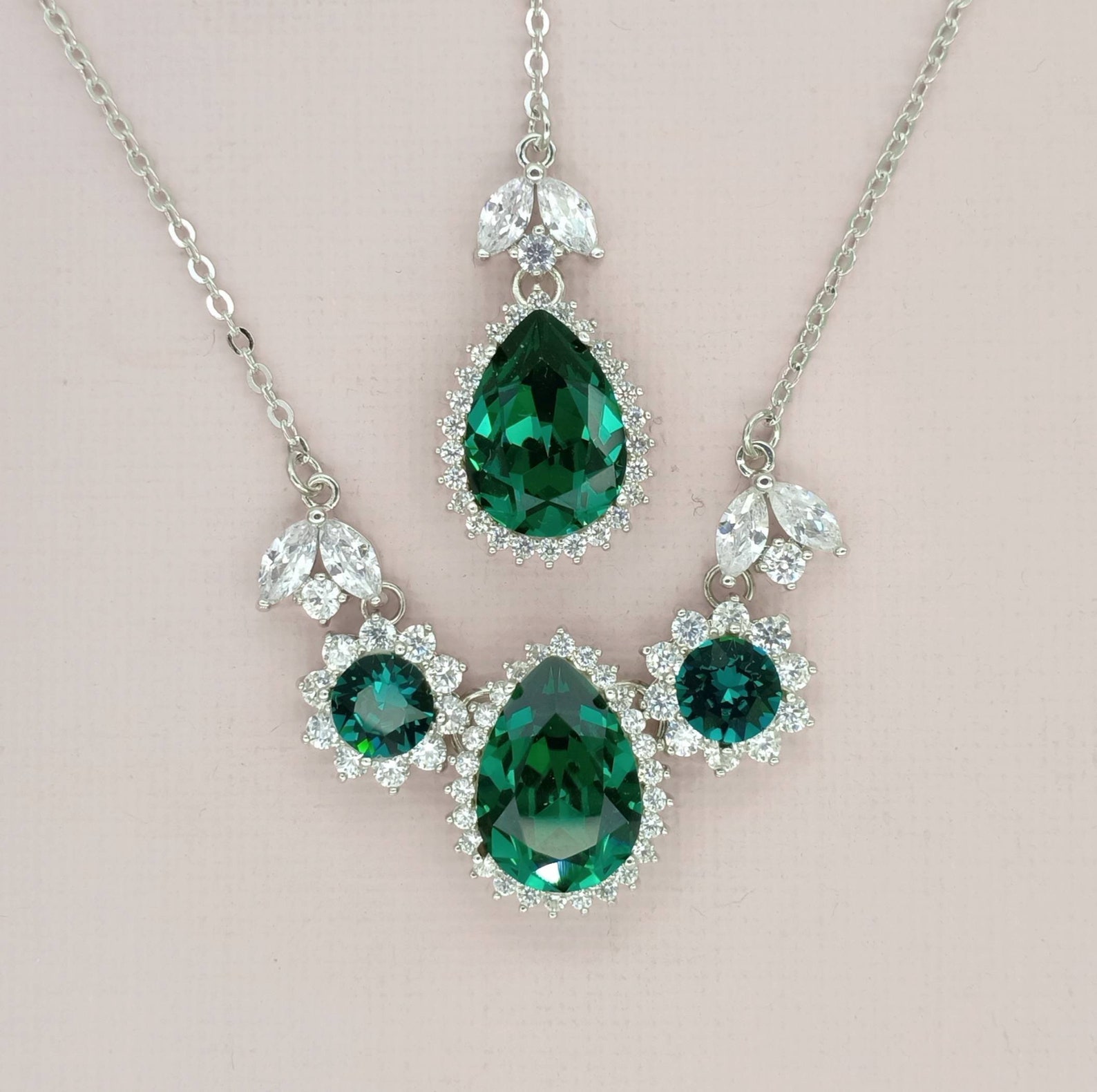 Green Wedding Jewelry Set, Emerald Jewelry Set, Emerald Necklace ...
