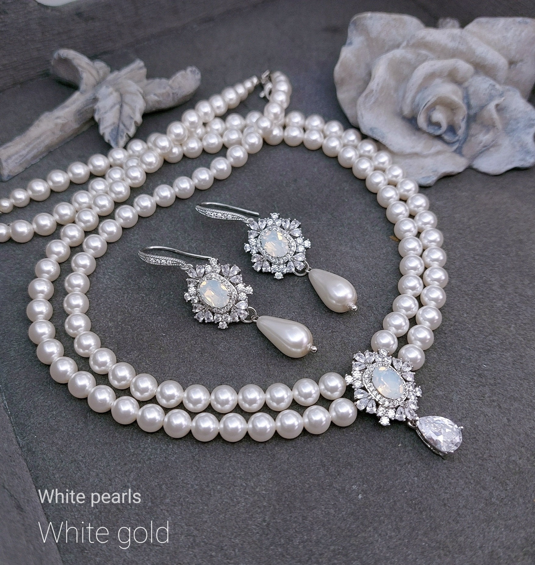 White gold pearl jewelry sets store