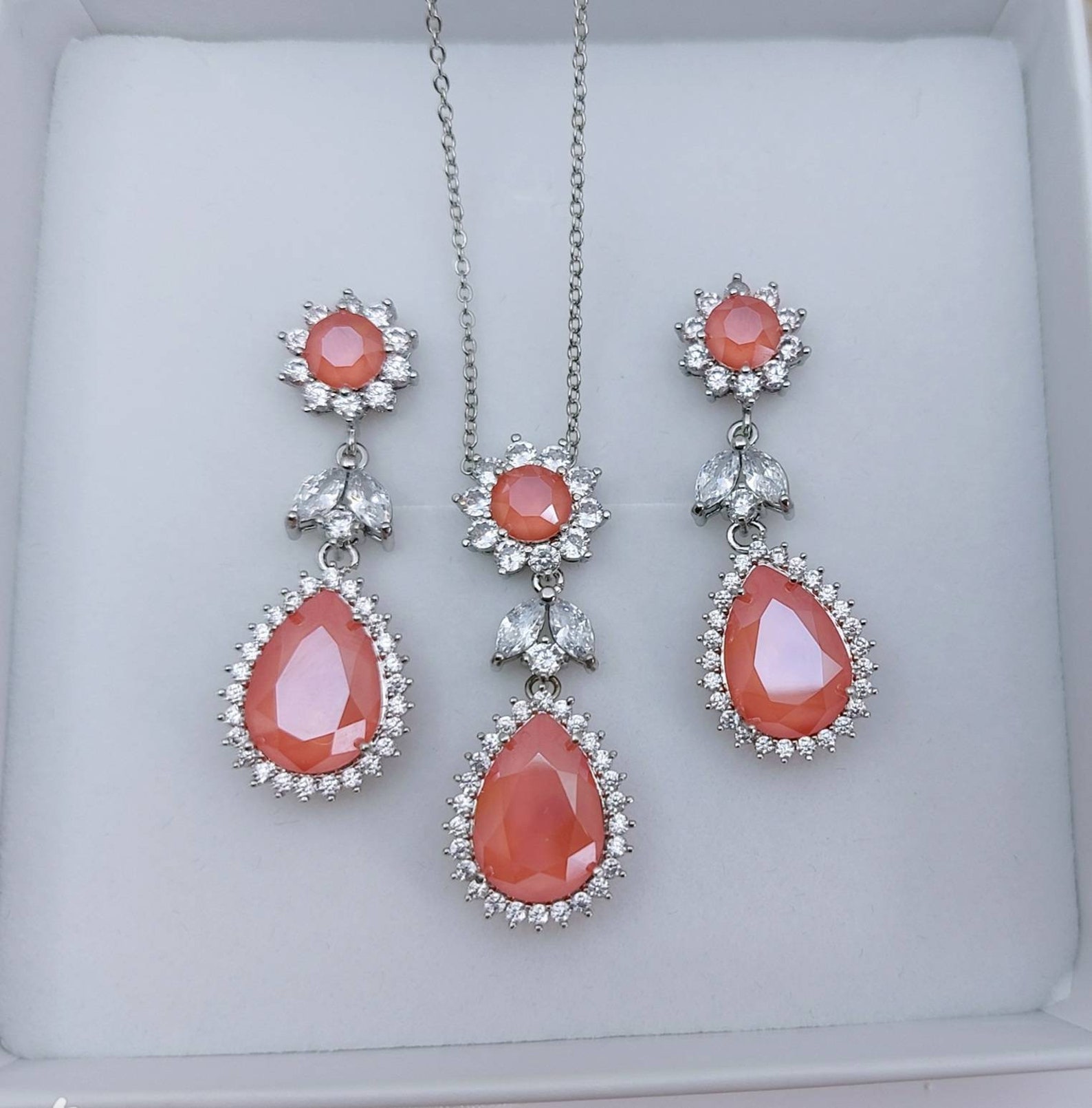 Coral Jewelry Set Coral Wedding Jewelry Set Red Crystal - Etsy