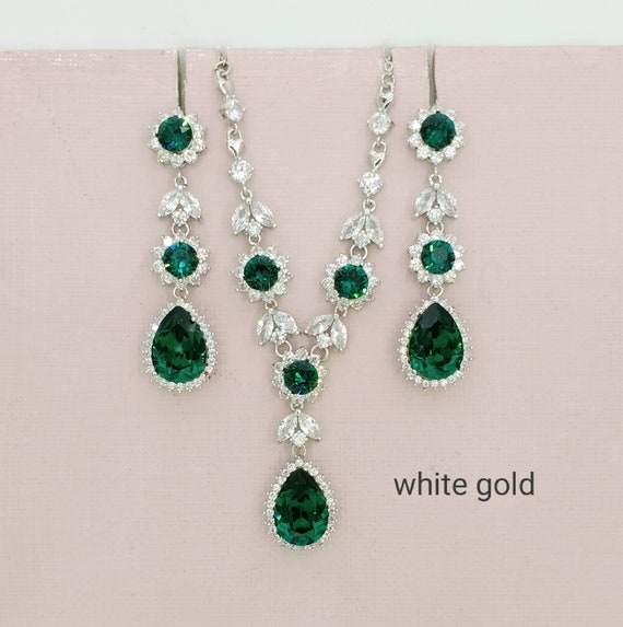Emerald Jewelry set Emerald Necklace Earrings Set Backdrop | Etsy