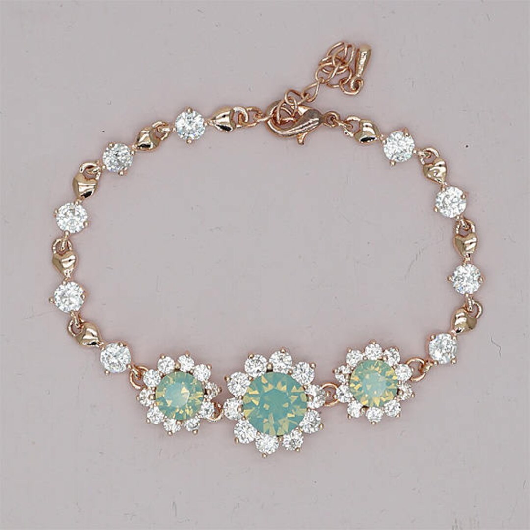 Mint Green Bracelet, Rose Gold Bridal Bracelet, Mint Bracelets for ...