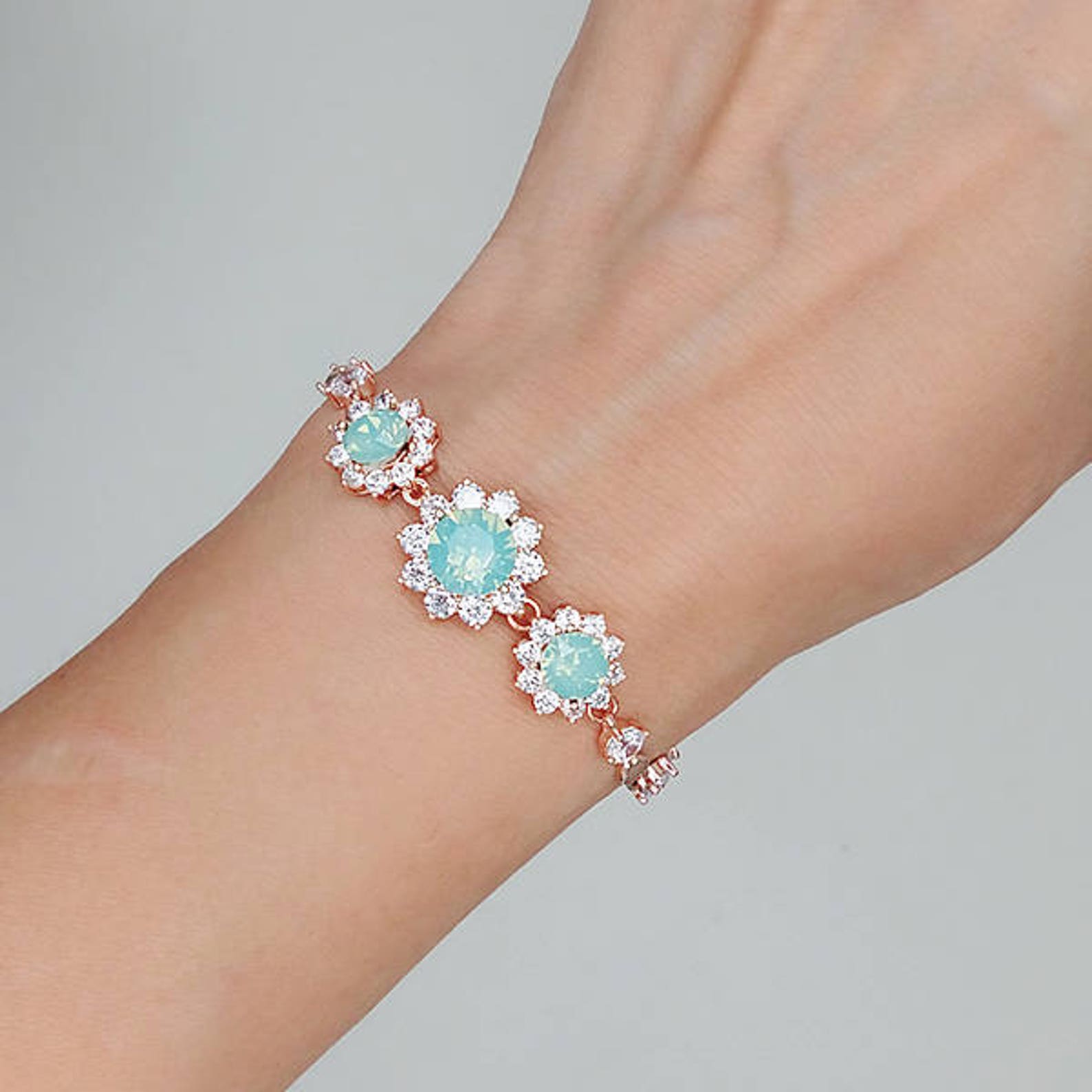 Mint Green Bracelet Rose Gold Bridal Bracelet Mint Bracelets | Etsy