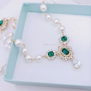 Emerald and Pearl Necklace Silver Emerald Green Necklace - Etsy