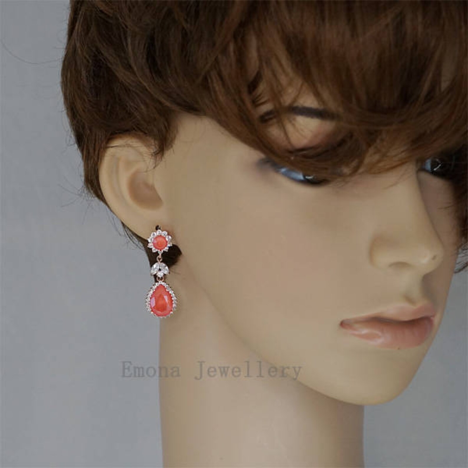 Coral Jewelry Set Coral Wedding Jewelry Set Red Crystal - Etsy