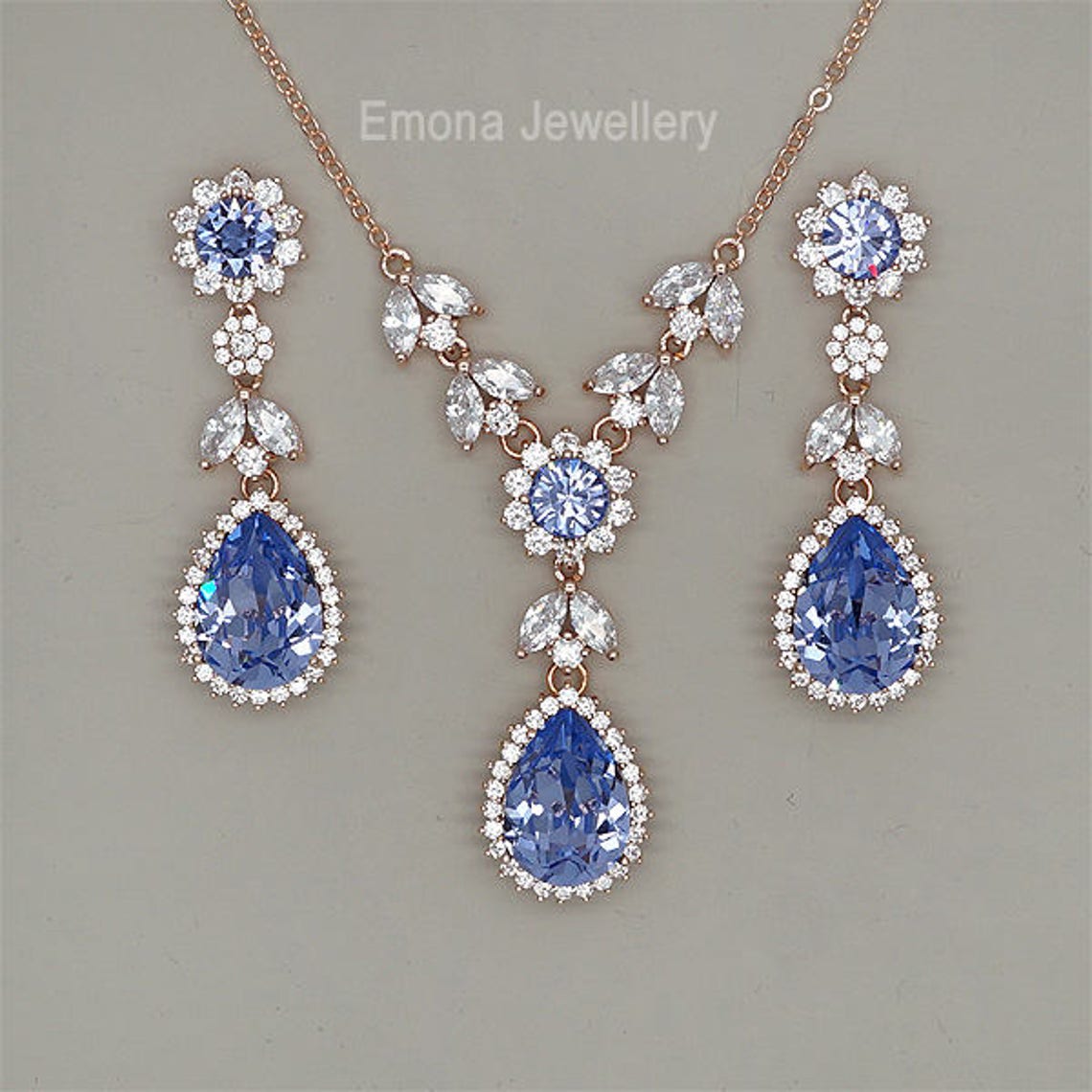 Purple Crystal Jewelry Set Bridal Earrings Back Drop Necklace - Etsy