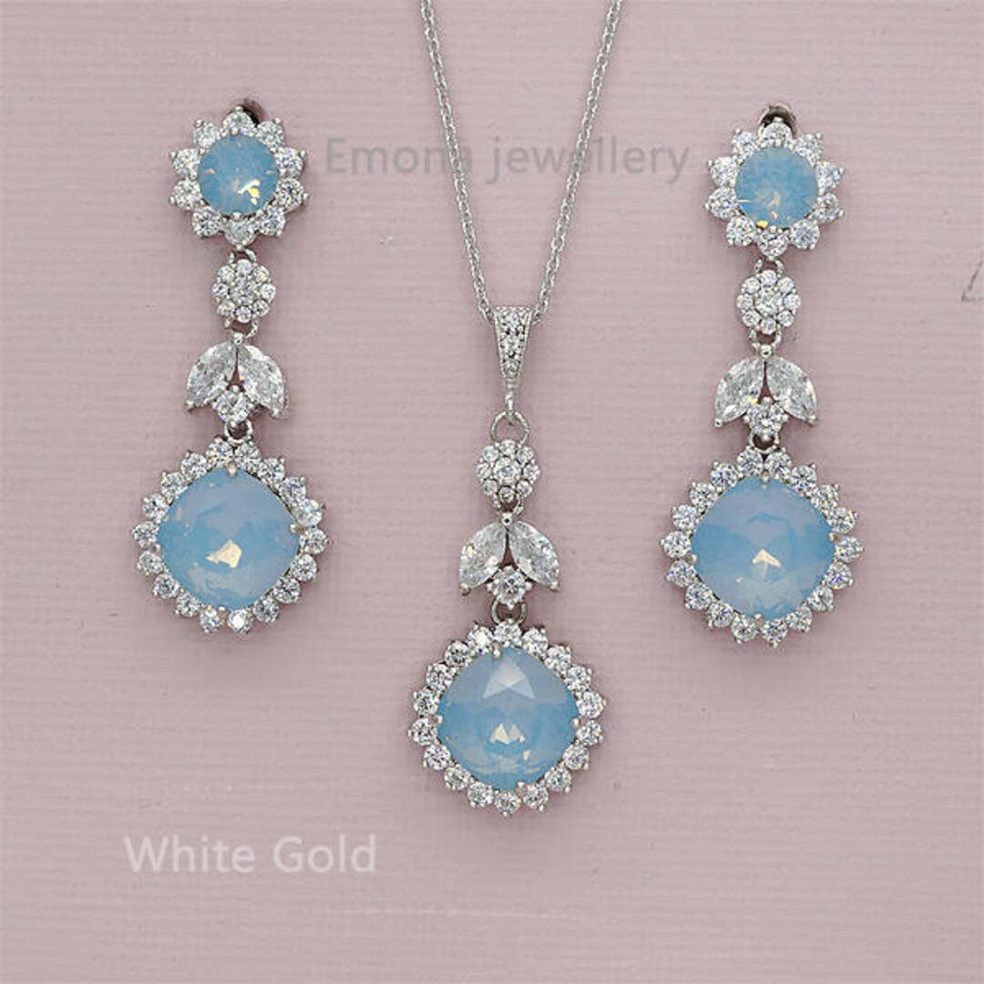 Blue Wedding Jewelry Sets Opal Bridal Jewelry Set Rhinestone - Etsy
