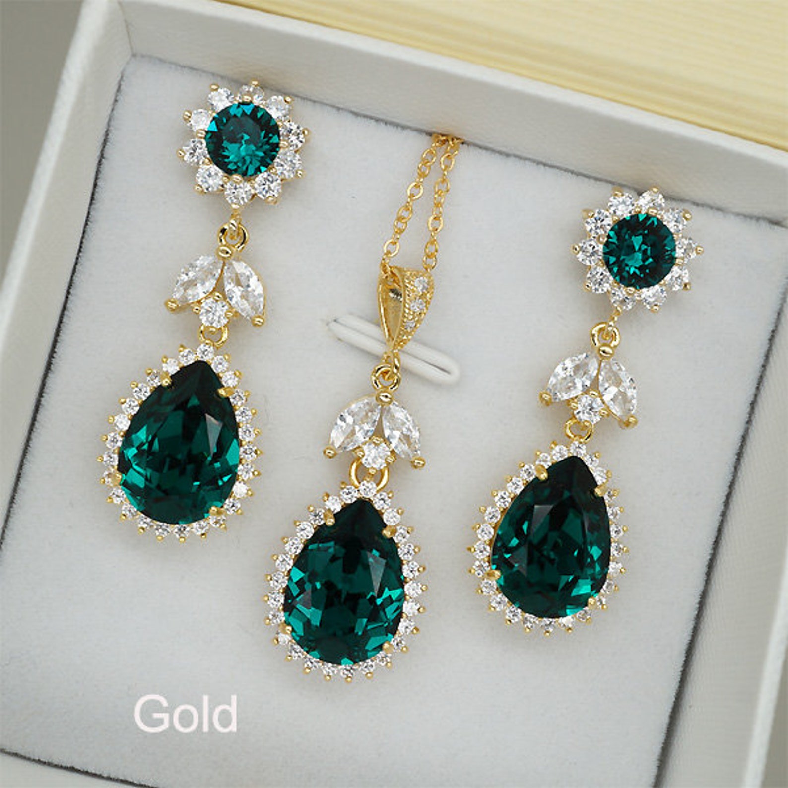 Emerald Jewelry Set Green Bridal Jewelry Sets Rose Gold - Etsy