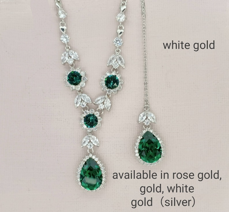 Emerald Jewelry set Emerald Necklace Earrings Set Backdrop | Etsy