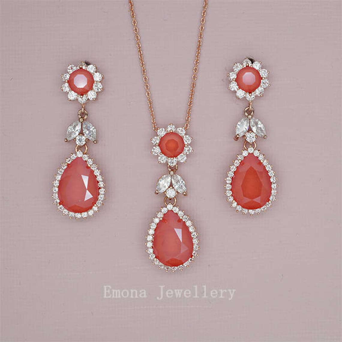Coral Jewelry Set Coral Wedding Jewelry Set Red Crystal - Etsy