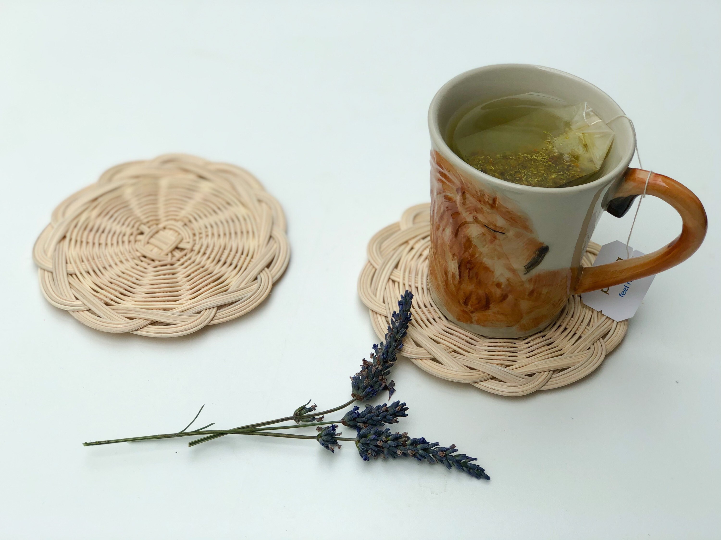 2 Piece Handmade Rattan Tea/coffee Coasters | Wicker Coaster | Boho ...