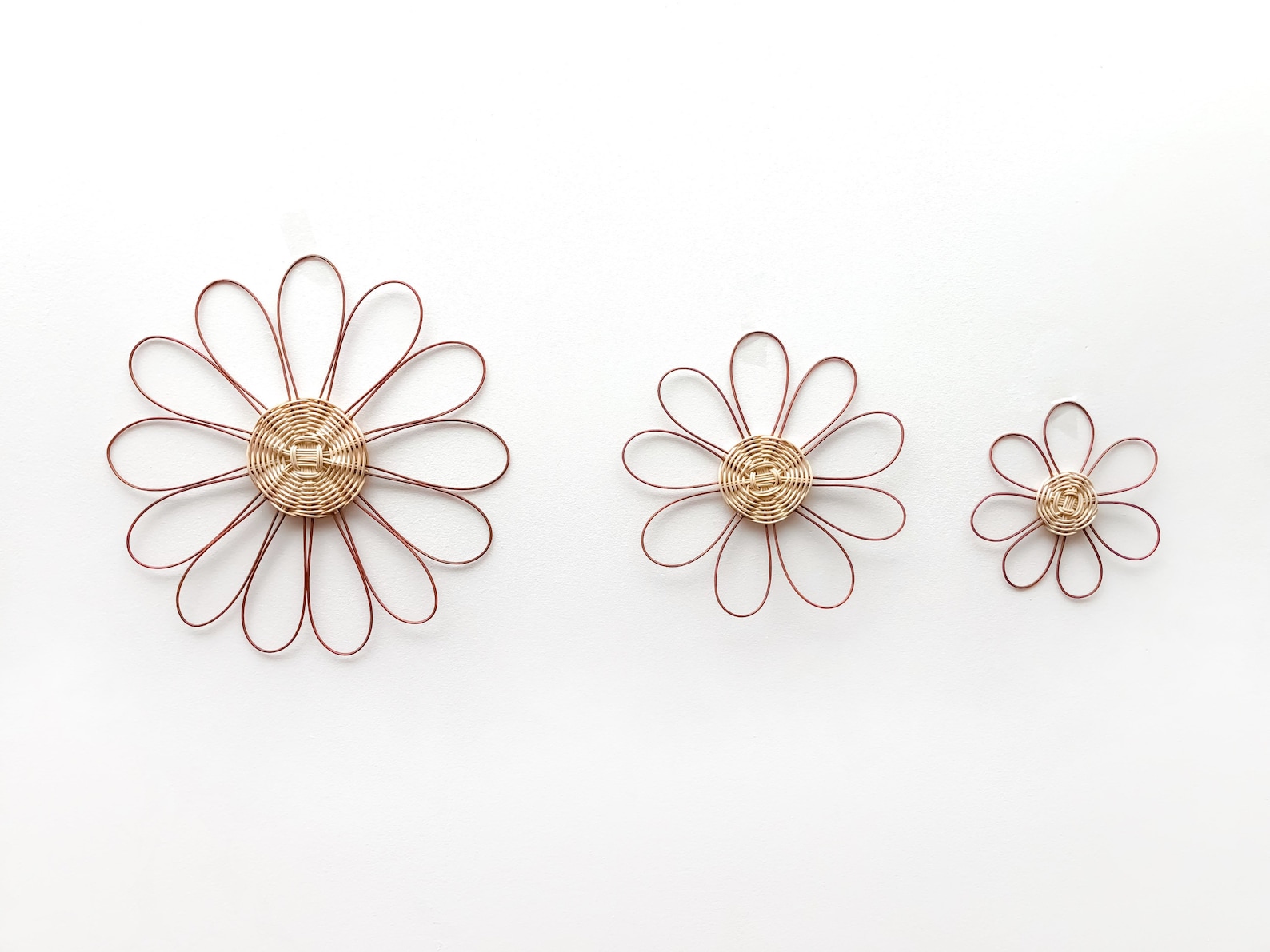 Chocolate Brown and Natural Handmade Rattan Daisy Wall Hanging | Etsy UK