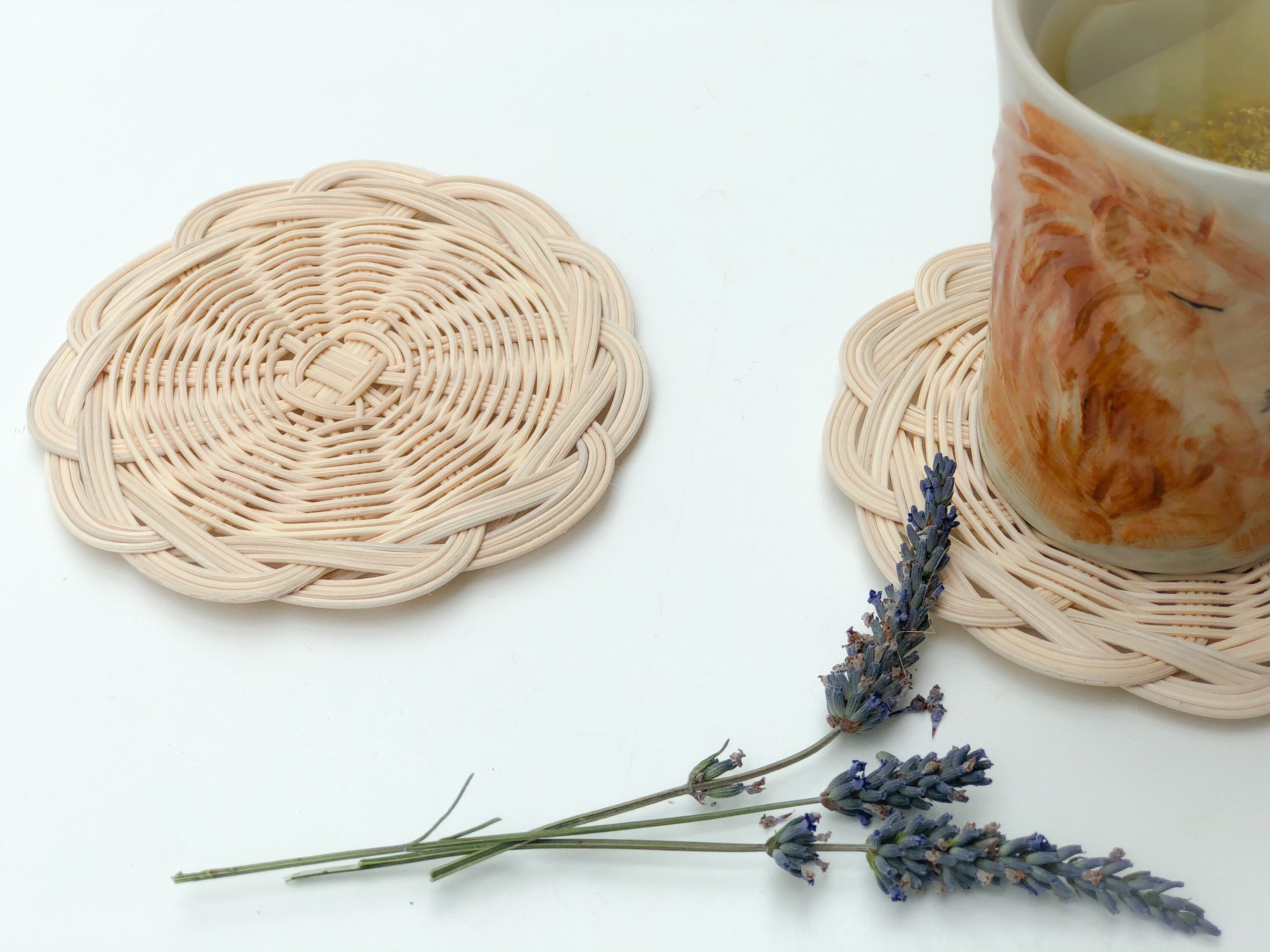 2 Piece Handmade Rattan Tea/coffee Coasters | Wicker Coaster | Boho ...