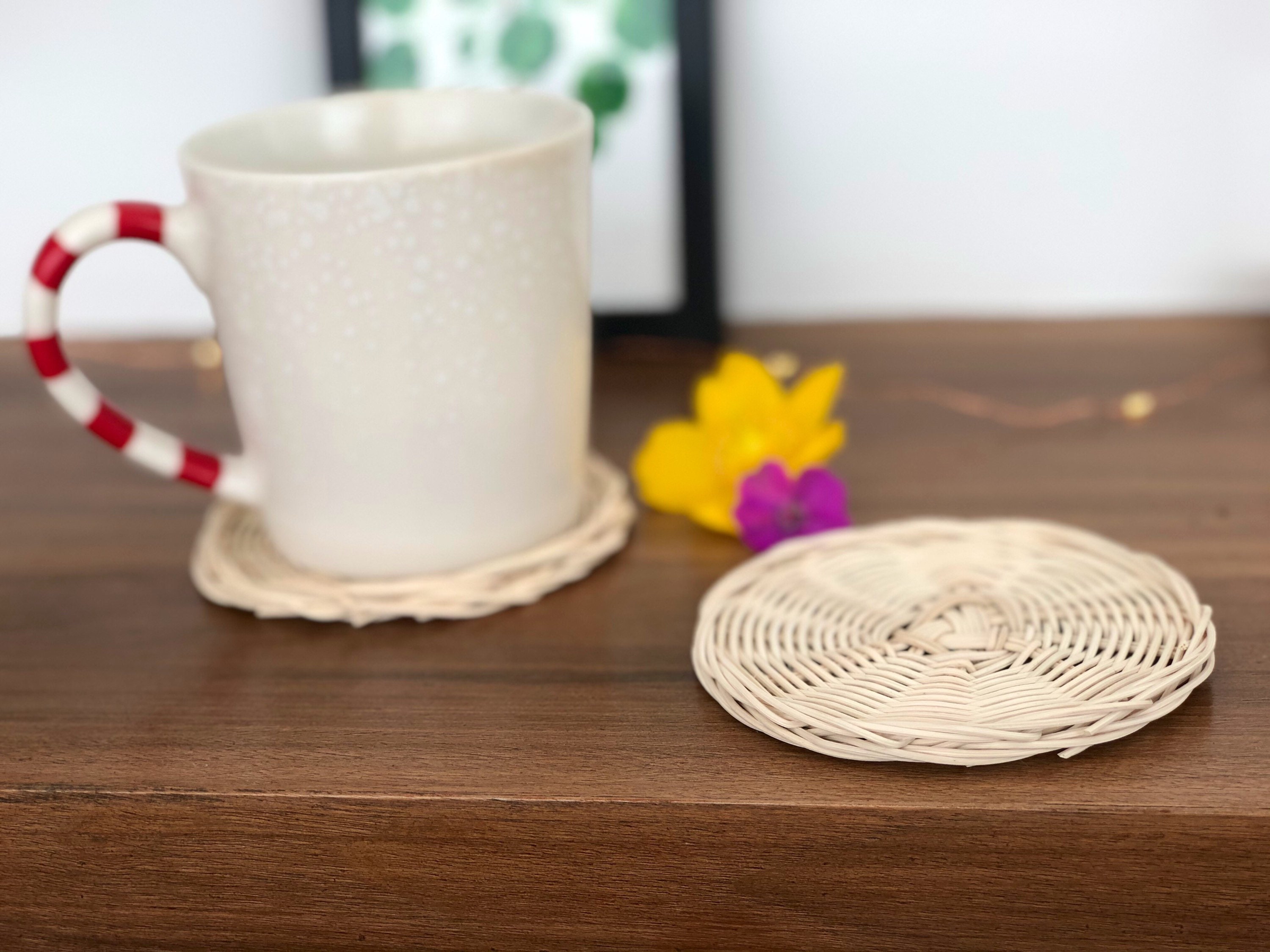 2 Piece Handmade Rattan Tea/Coffee Coasters Wicker Coasters | Etsy
