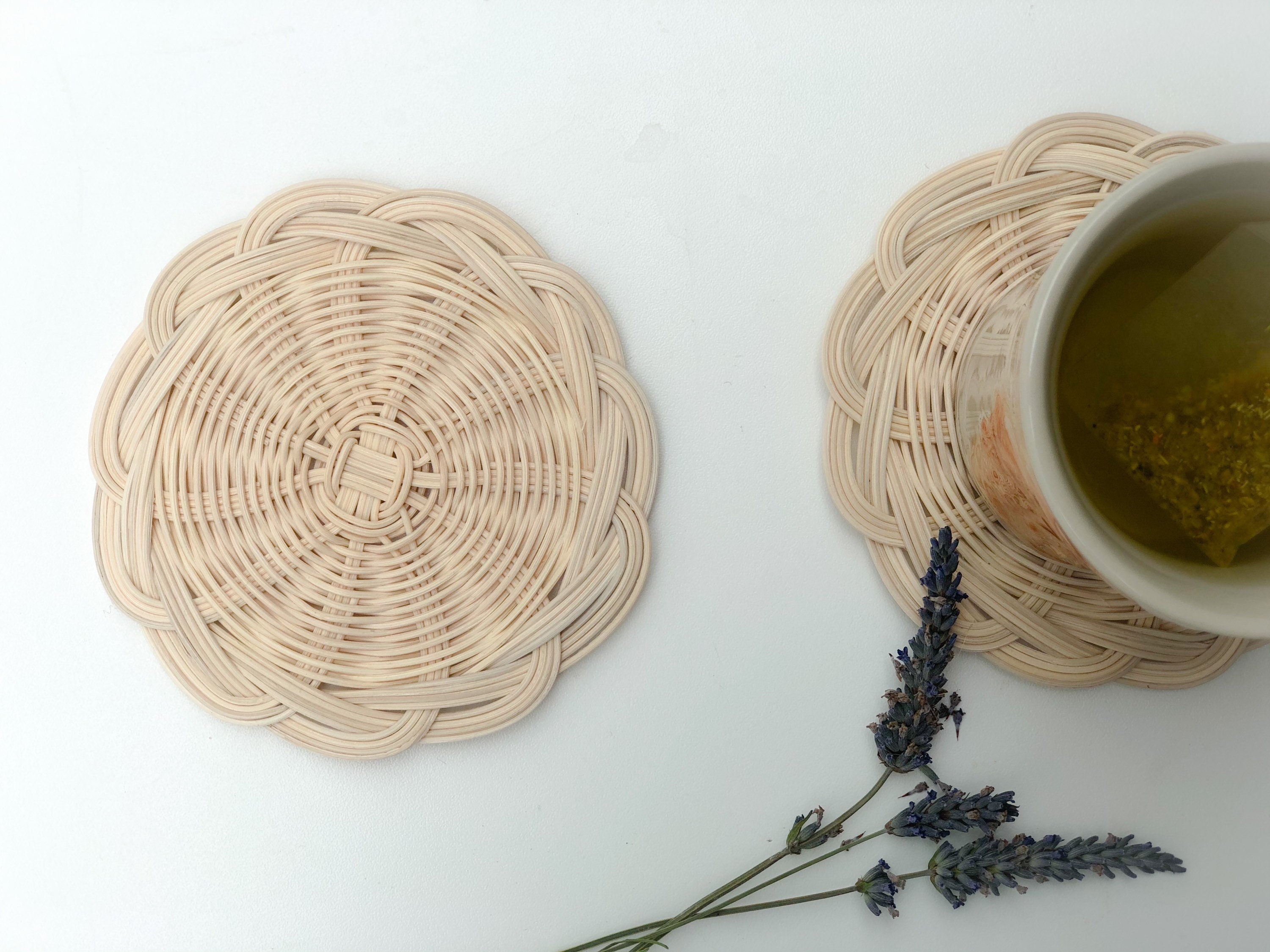 2 Piece Handmade Rattan Tea/Coffee Coasters Wicker Coaster | Etsy