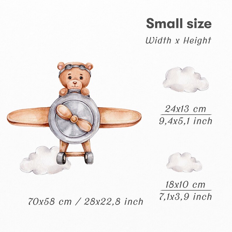 Watercolor Teddy Bear With Airplane Wall Decal for Boys, Removable ...