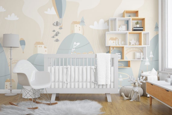 Wallpaper for Kids houses on the Hills - Etsy