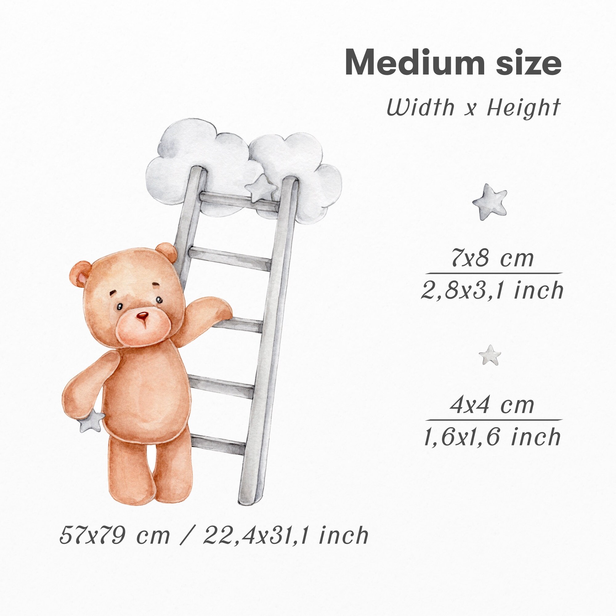 Watercolor Hand Painted Teddy Bear Wall Decal for Baby Room - Etsy