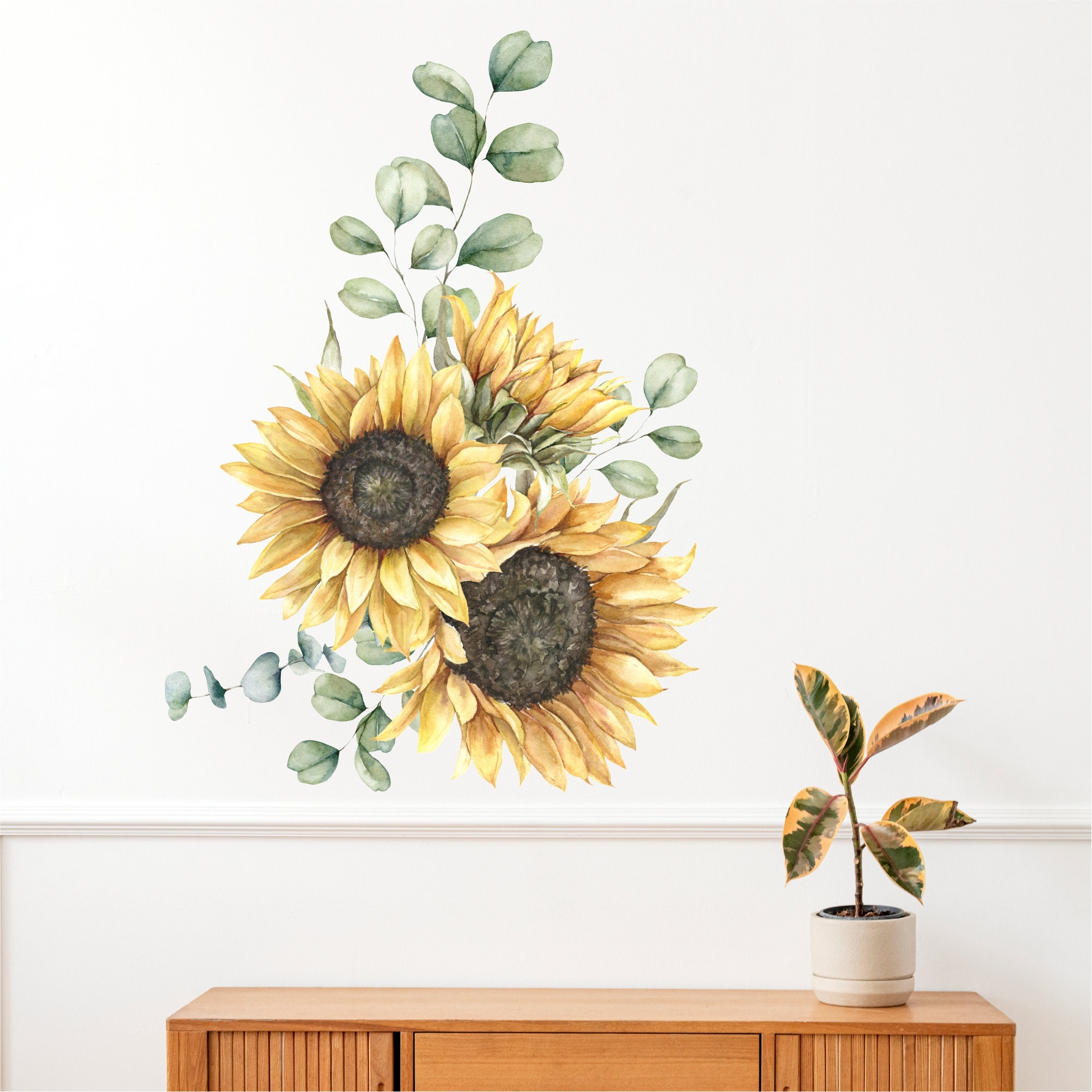 Watercolor Sunflower Wall Decal Peel and Stick Flower Wall Sticker Made ...