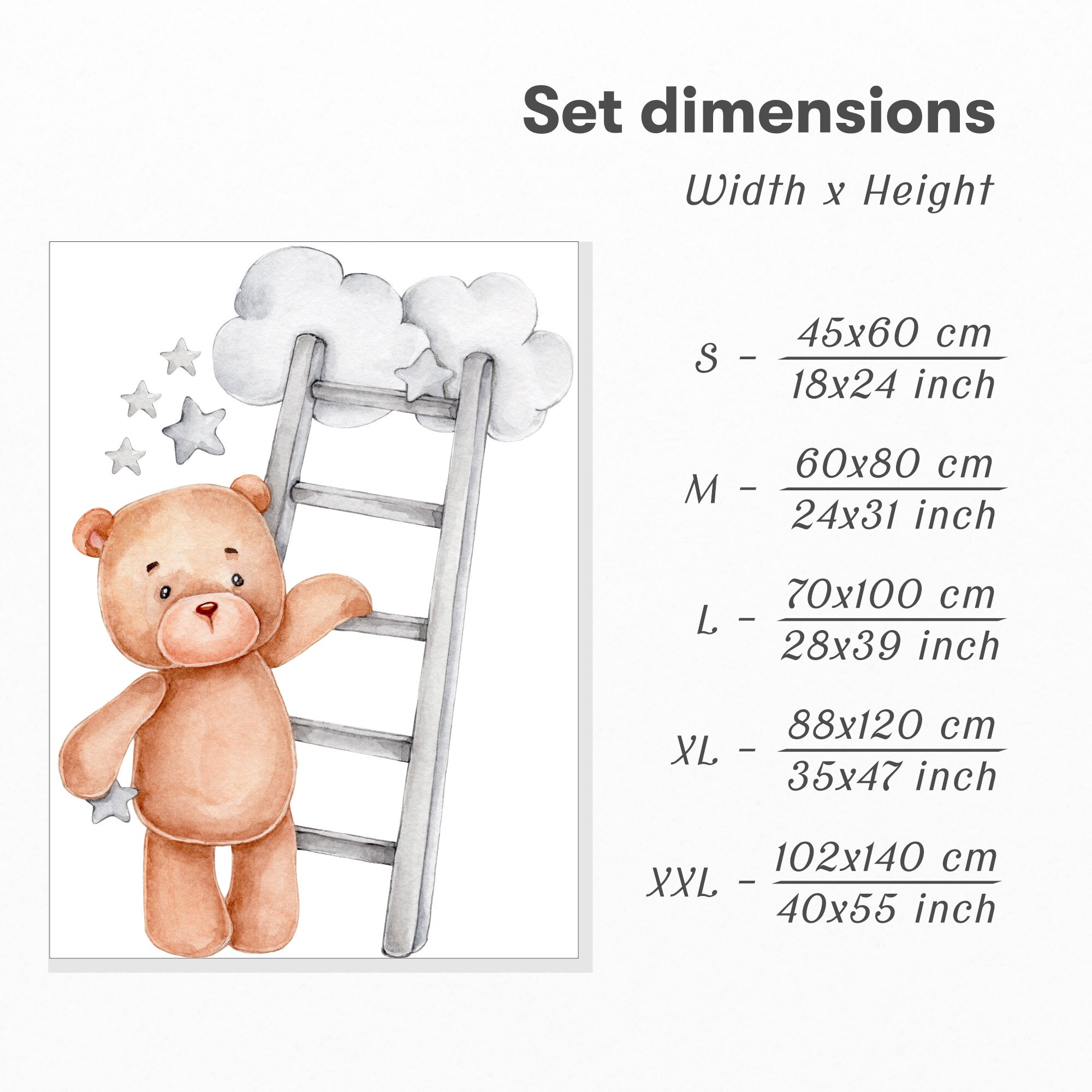 Watercolor Hand Painted Teddy Bear Wall Decal for Baby Room - Etsy