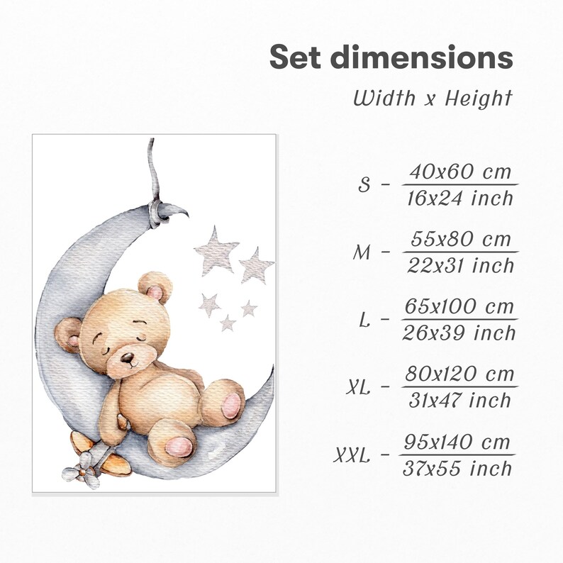 Removable Cute Teddy Bear Fabric Wall Sticker, Watercolor Cute Animal ...