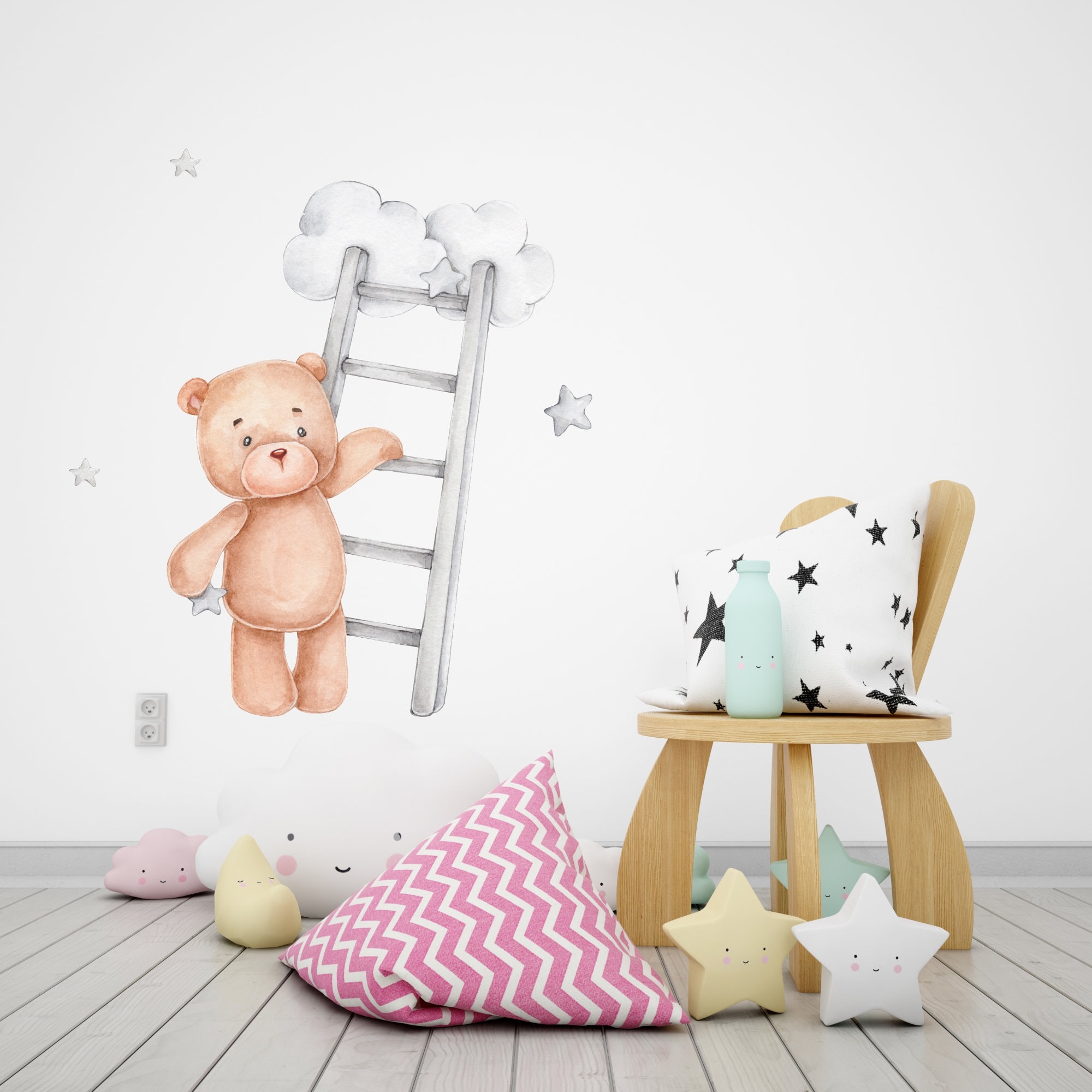 Watercolor Hand Painted Teddy Bear Wall Decal for Baby Room - Etsy