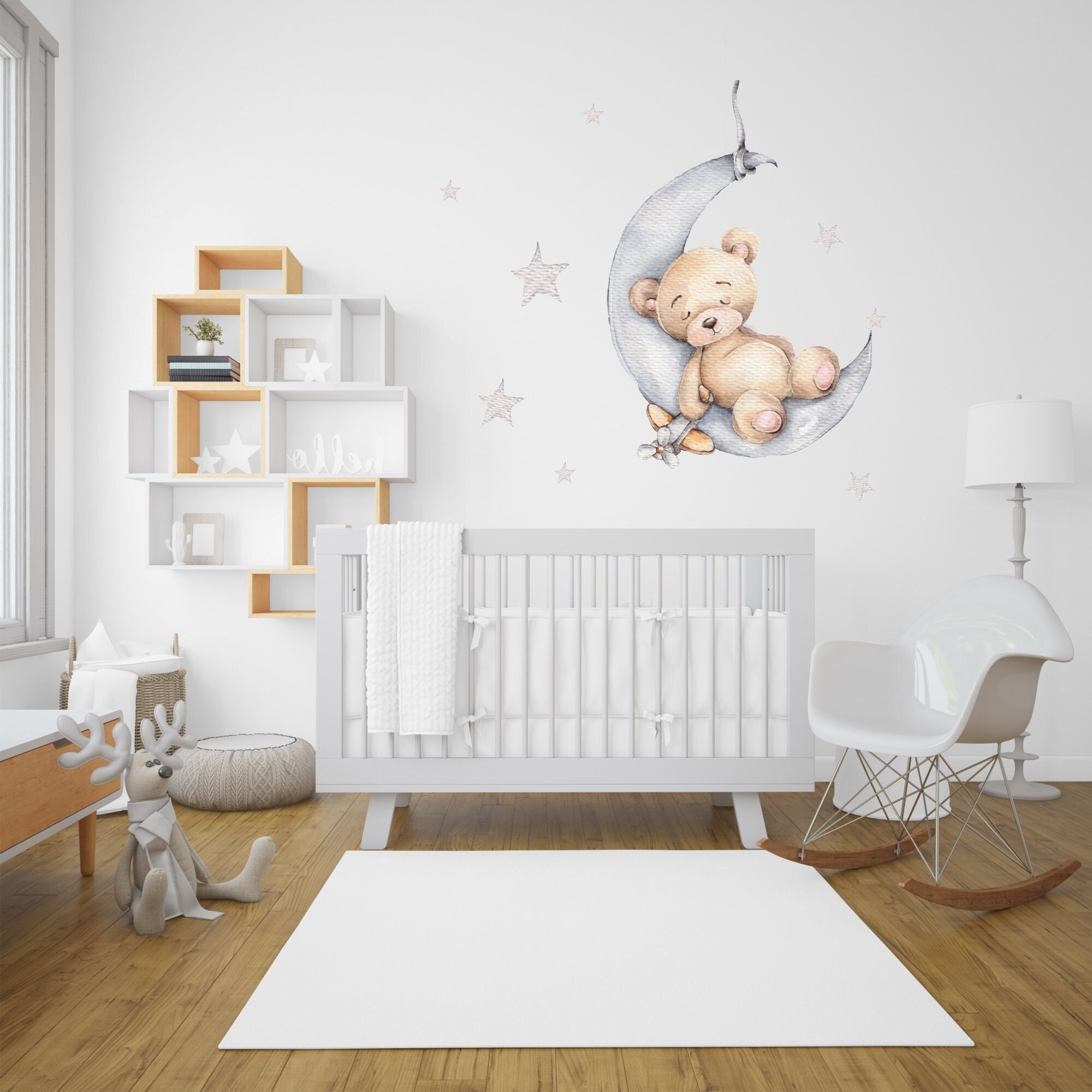 Removable Cute Teddy Bear Fabric Wall Sticker, Watercolor Cute Animal ...