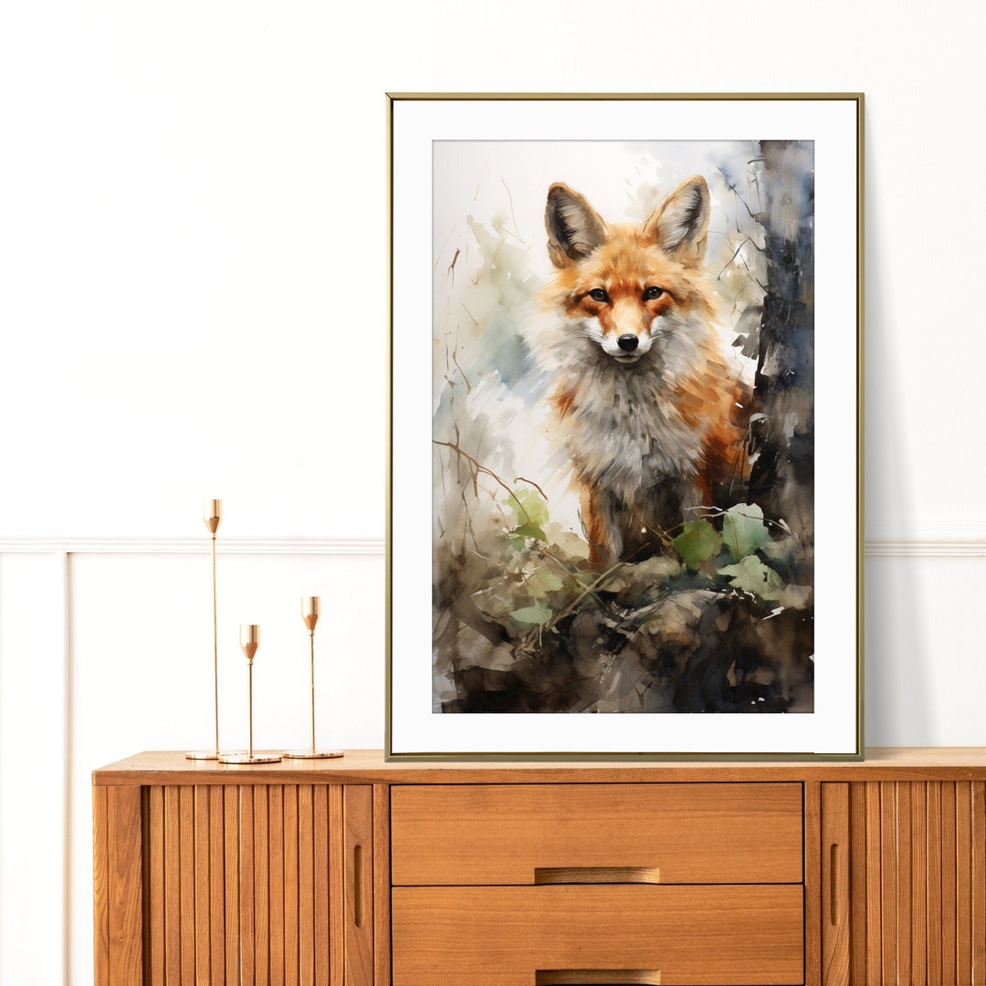 Watercolor Fox in the Forest Print, Cute Fox Poster, Animal Wall Art ...