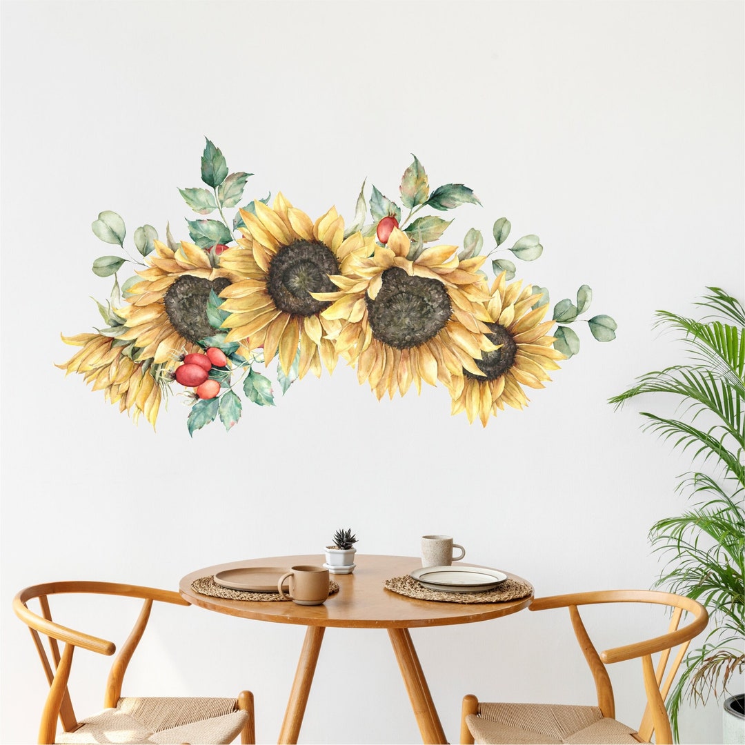 Removable Sunflower Wall Decal | Watercolor Flower Wall Stickers - Made ...
