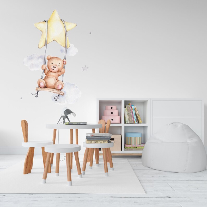 Removable Teddy Bear Nursery Wall Sticker, Watercolor Cute Animal Wall ...