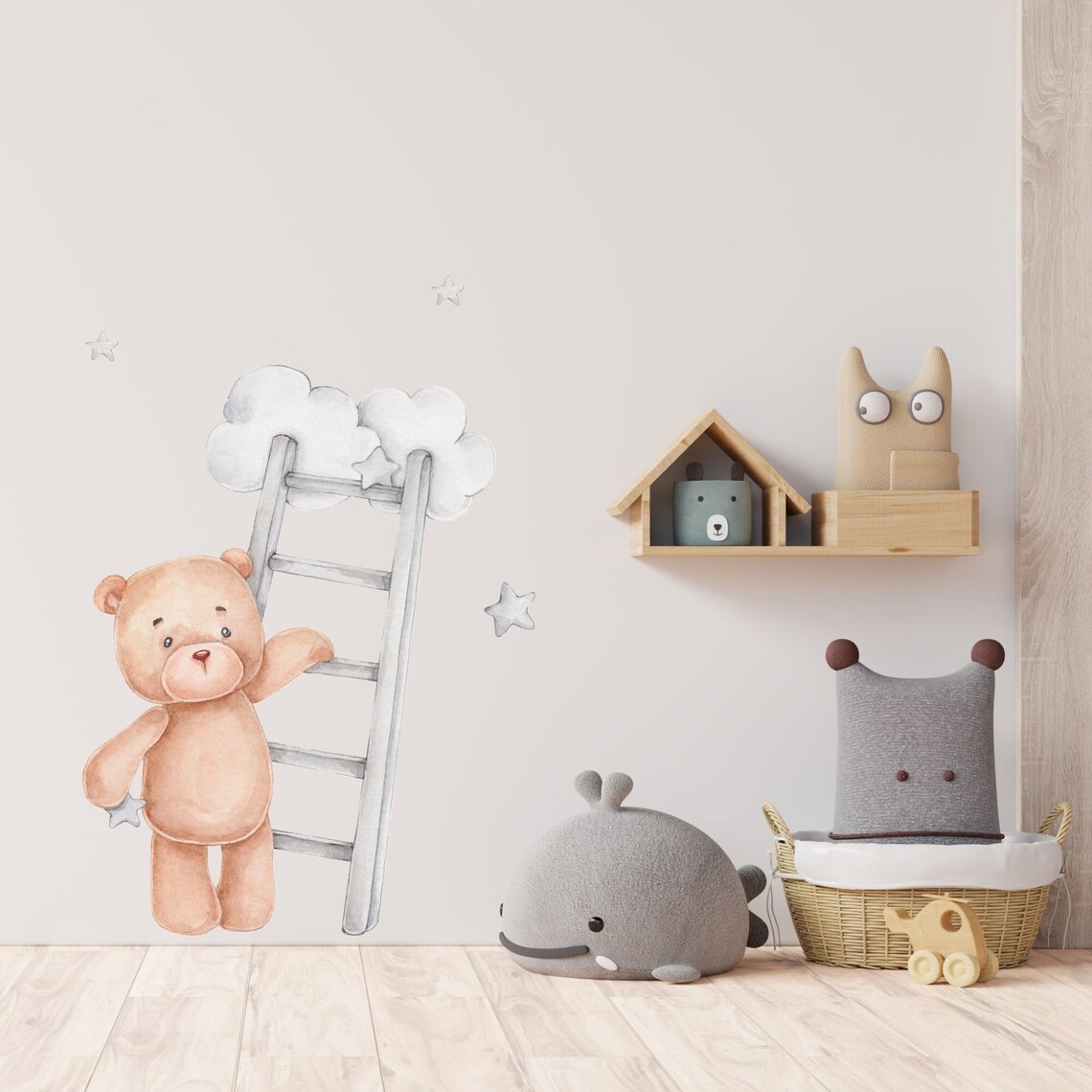 Watercolor Hand Painted Teddy Bear Wall Decal for Baby Room - Etsy