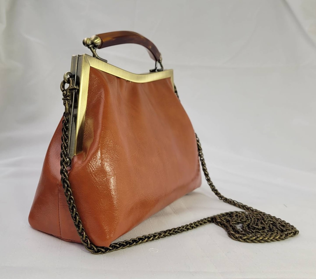 Vegan Leather Crossbody / Handbag With Mock Tortoise Shell Top Handle ...