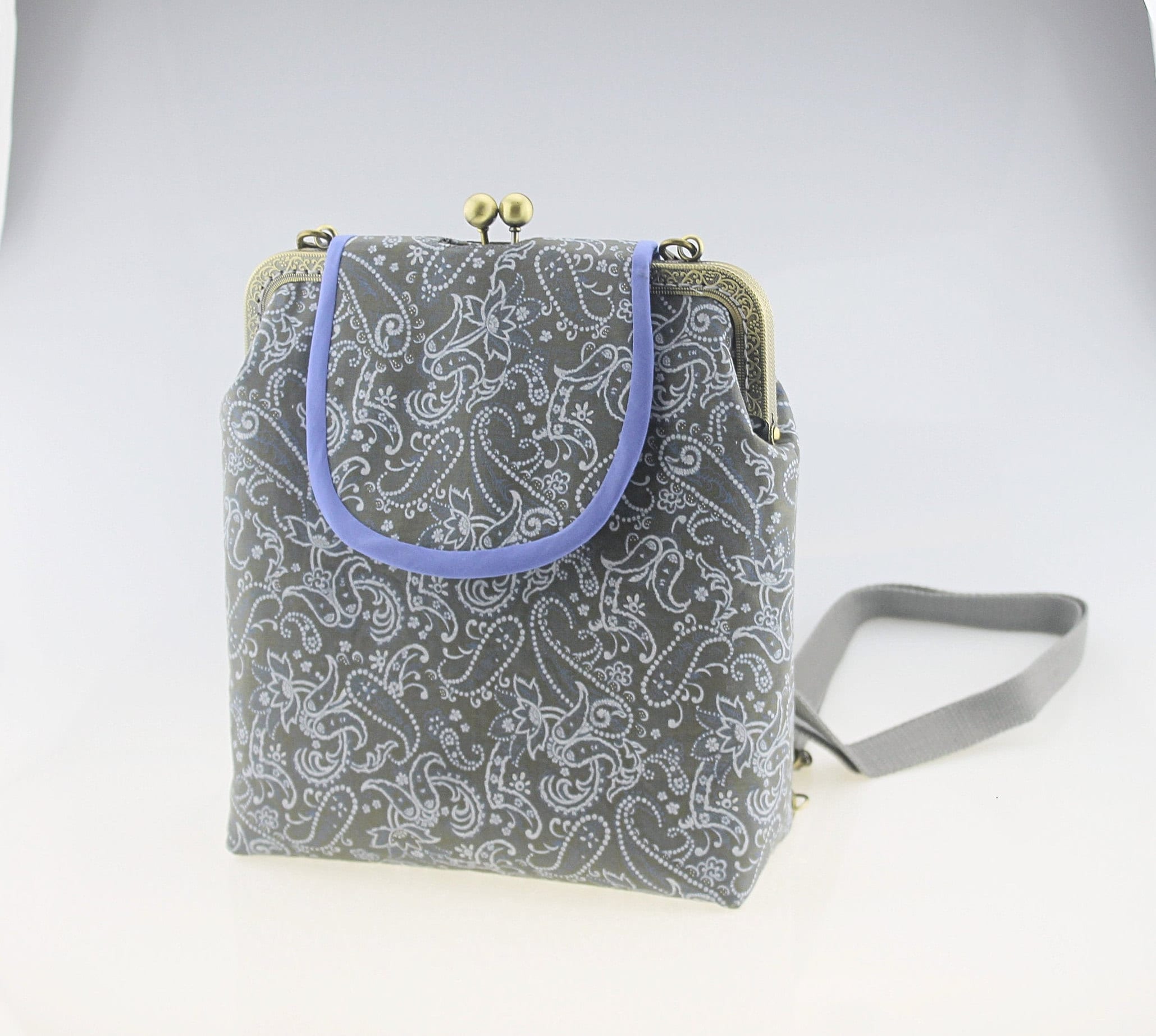 Paisley Print Convertible Grey Kiss Lock Backpack or Shoulder - Etsy