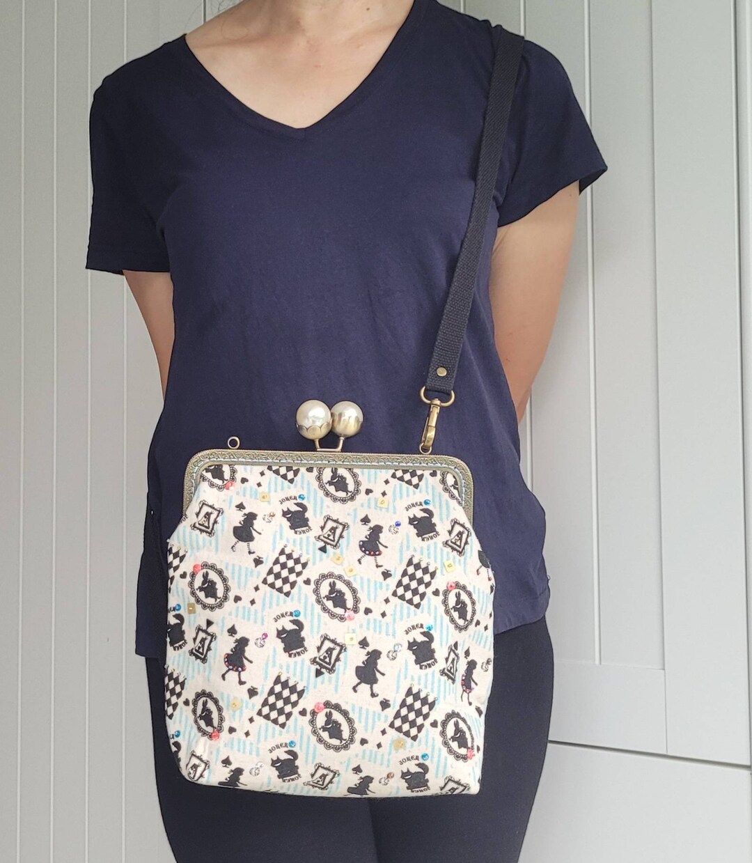 Alice in Wonderland Blue Convertible Kiss Lock Backpack or Crossbody or ...