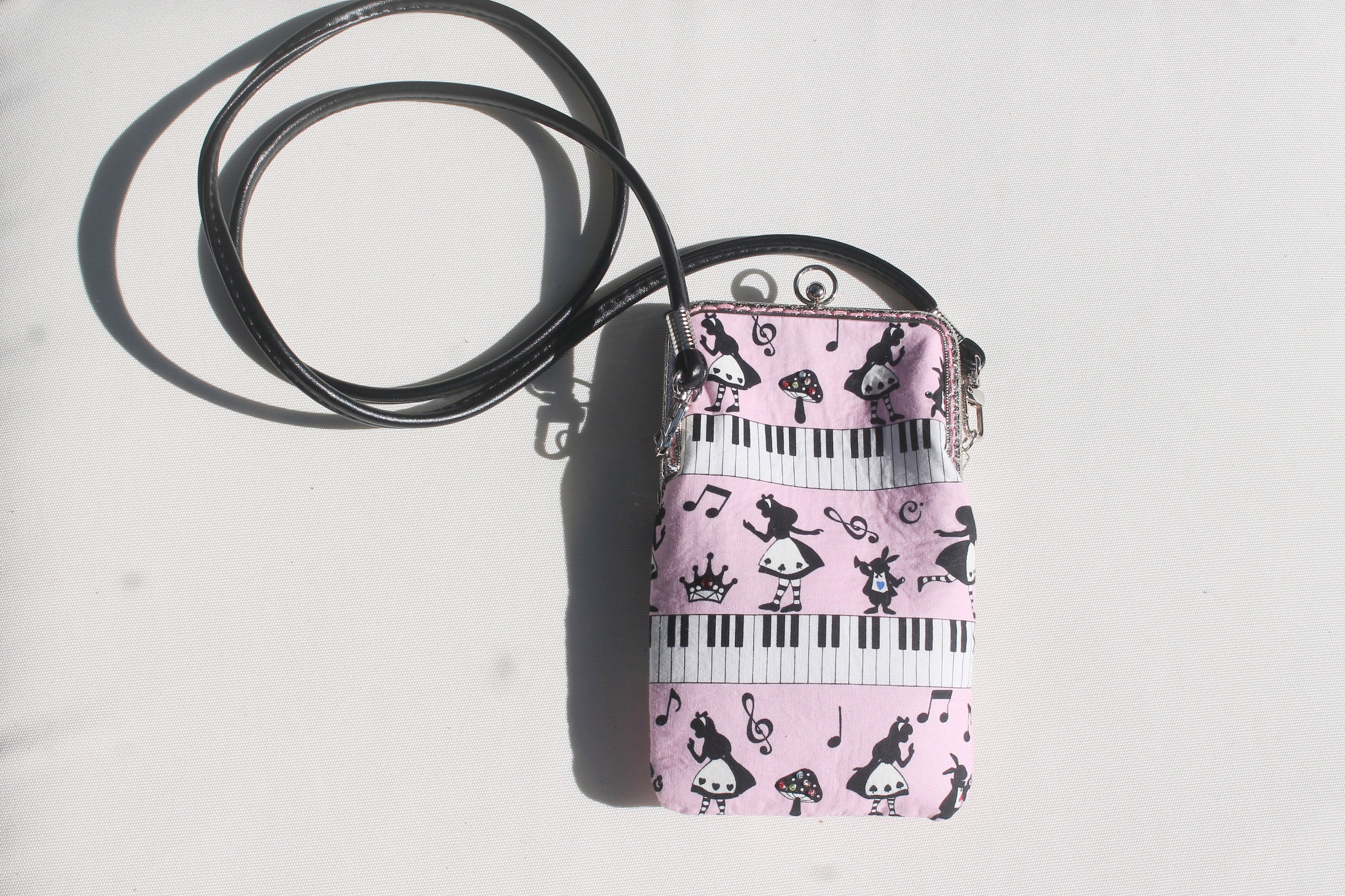 Alice in Wonderland pink piano keyboard print small crossbody | Etsy