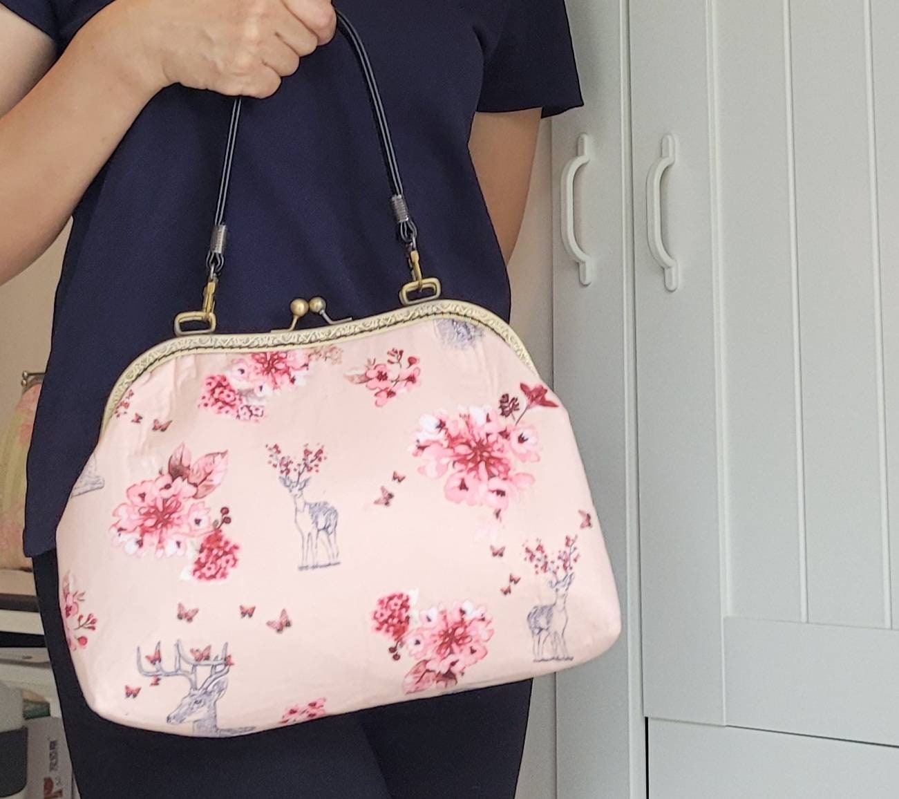 Spring Floral Deer Print Handbag or Shoulder Bag With Metal Clasp Kiss ...