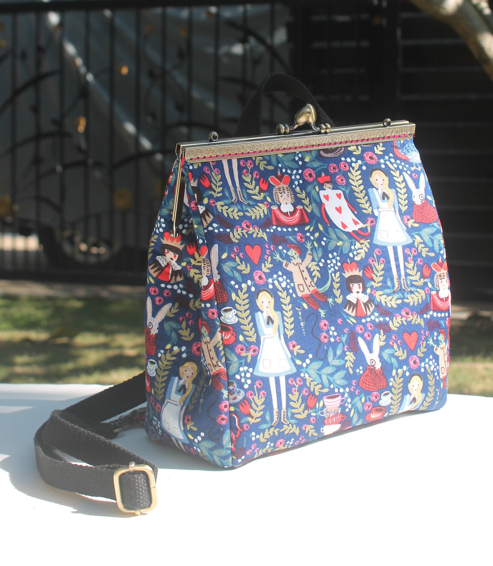 Alice in Wonderland Kiss Lock Convertible Backpack or - Etsy