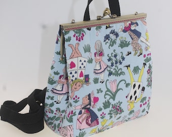 Alice in Wonderland Kiss Lock Backpack Metal Frame Clasp Opening With ...