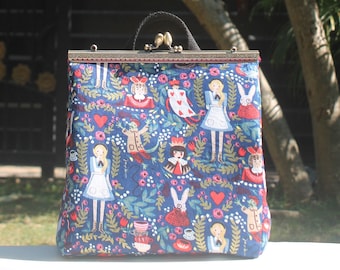 Alice in Wonderland Kiss Lock Backpack Metal Frame Clasp Opening With ...