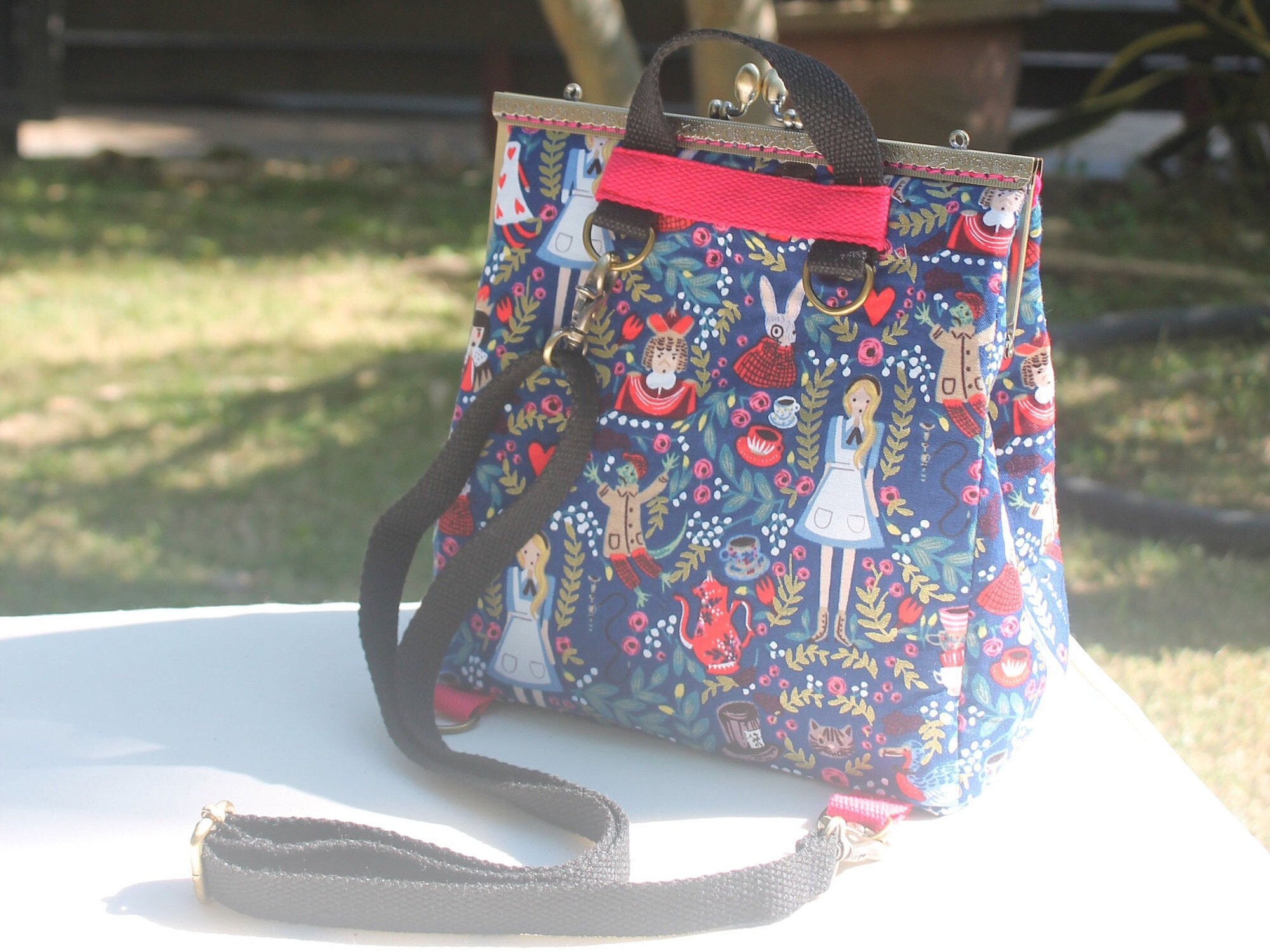 Alice in Wonderland Kiss Lock Convertible Backpack or - Etsy