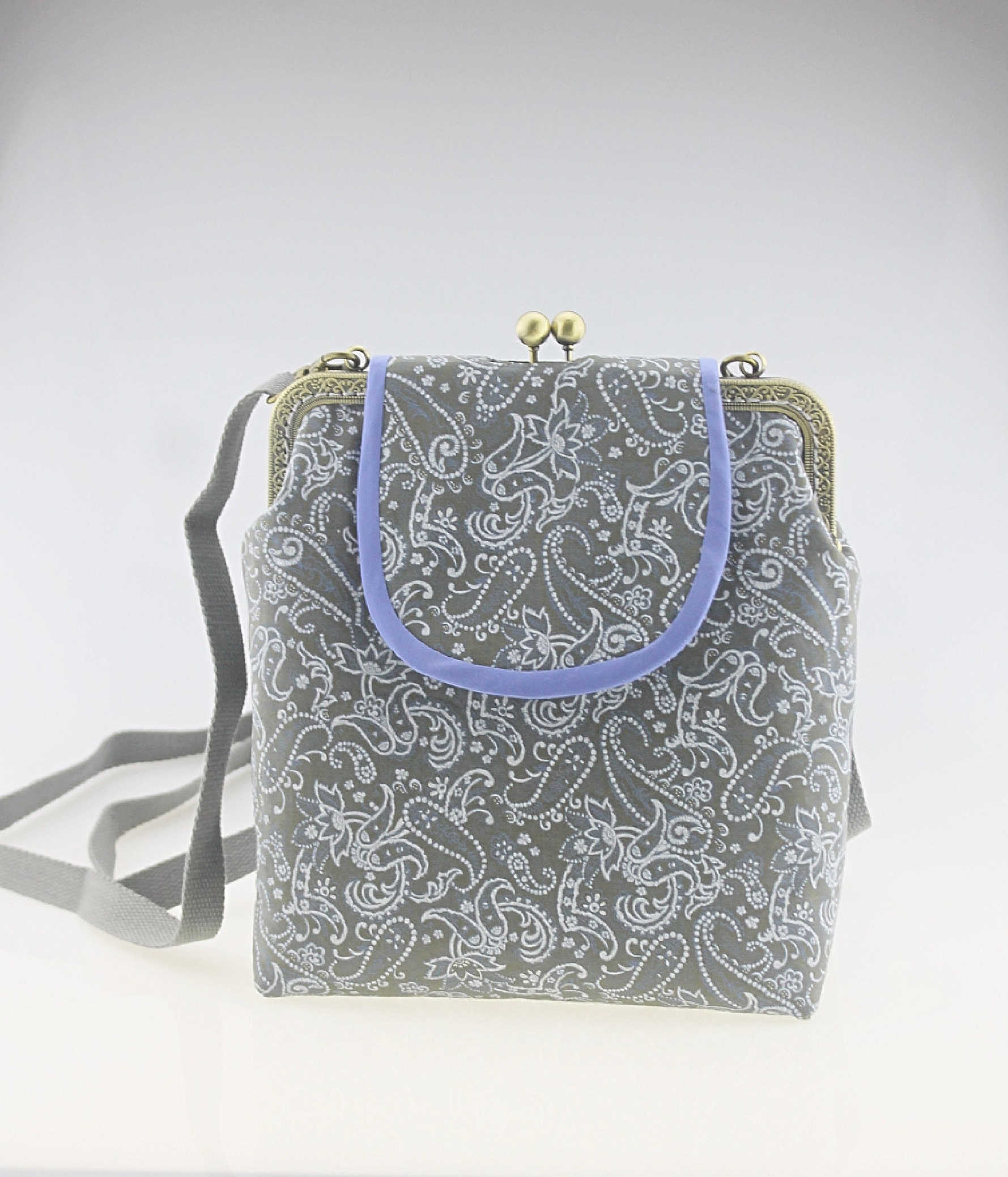 Paisley Print Convertible Grey Kiss Lock Backpack or Shoulder - Etsy