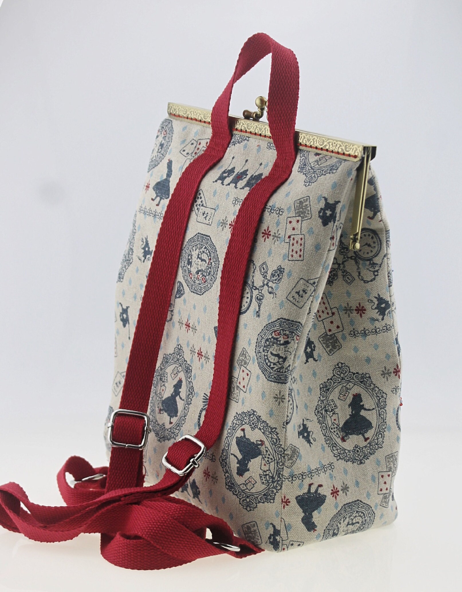 Alice in Wonderland Kiss Lock Backpack Metal Frame Clasp Opening With ...