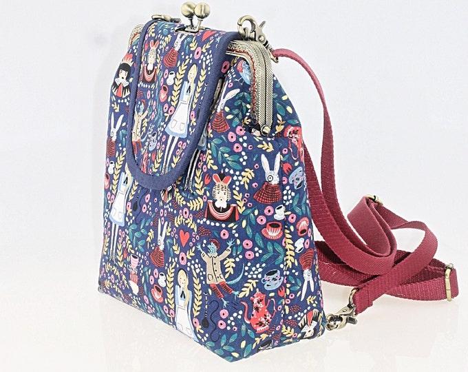 Alice in Wonderland Convertible Kiss Lock Backpack or Handbag or ...