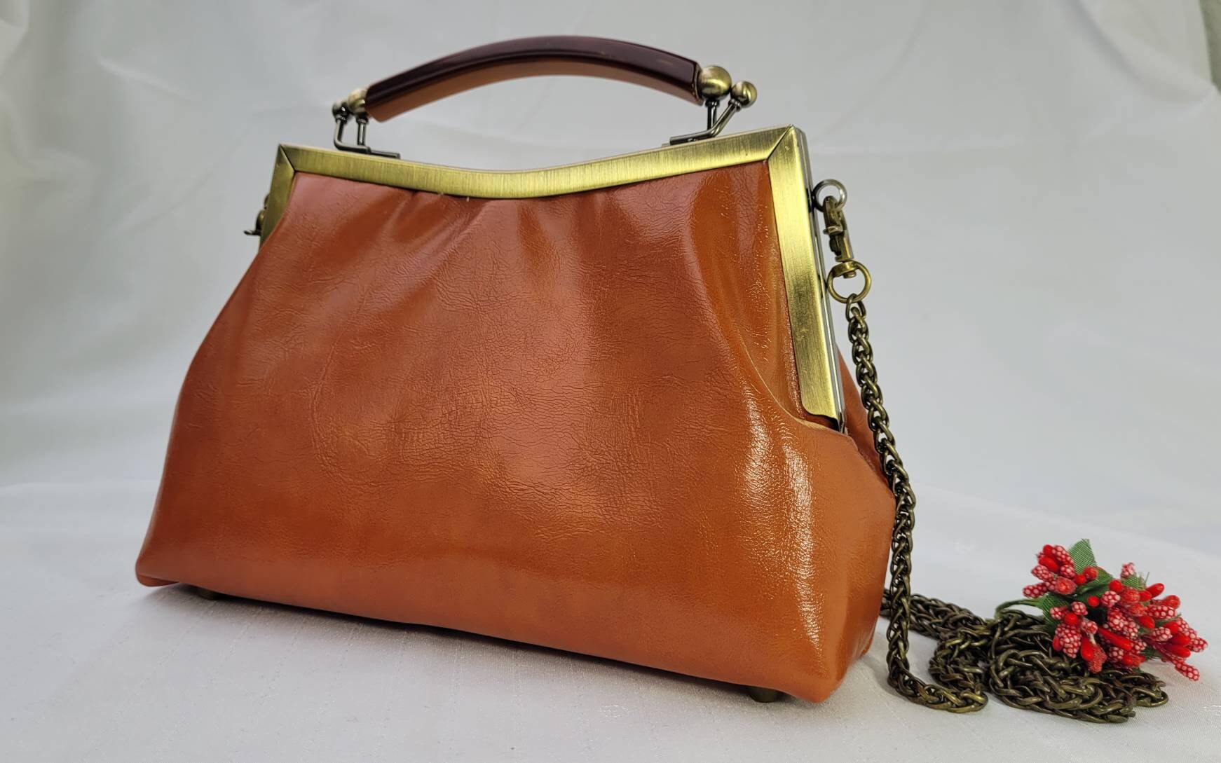 Vegan Leather Crossbody / Handbag With Mock Tortoise Shell Top Handle ...