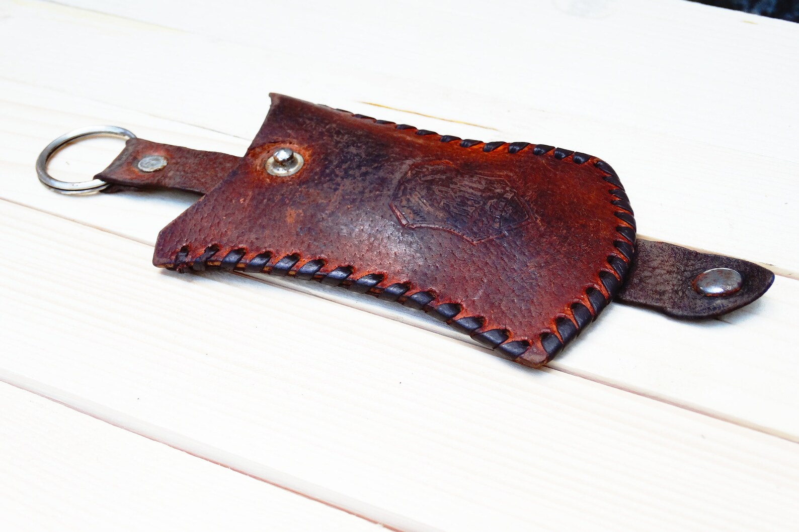 Vintage Leather Keychain Case, Old Vintage Leather Key Holder, Vintage ...